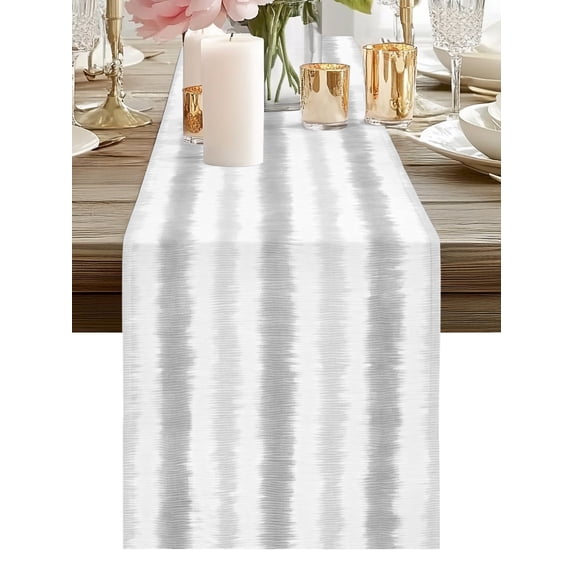 Burlap Table Runner 90 Inches Long, Gray White Distressed Stripes Non ...
