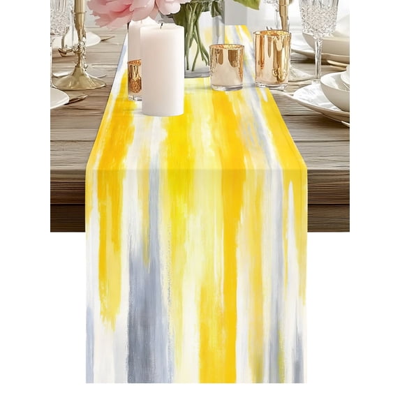Burlap Table Runner 90 Inches Long, Grey Yellow Abstract Texture Non ...
