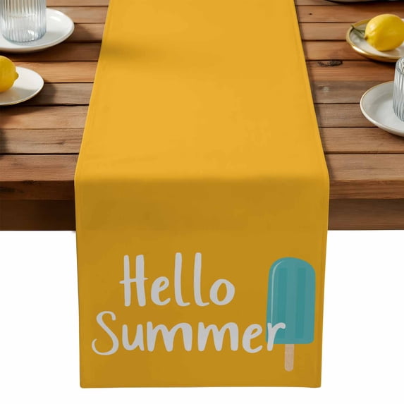 Burlap Table Runner 90 Inches Long, Hello Summer Text Ice Cream on ...