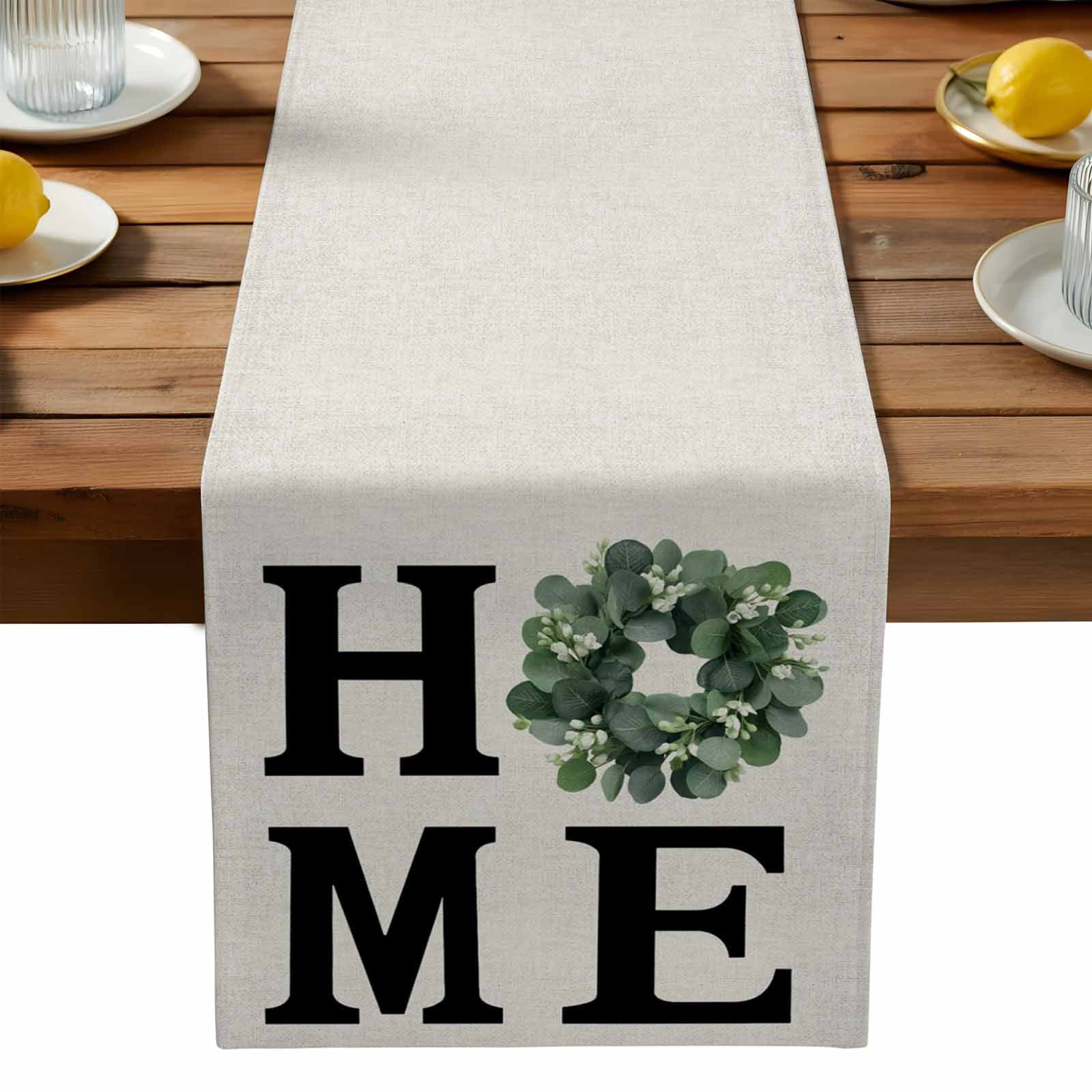 Burlap Table Runner 90 Inches Long,Home Green Eucalyptus Leaves Garland ...