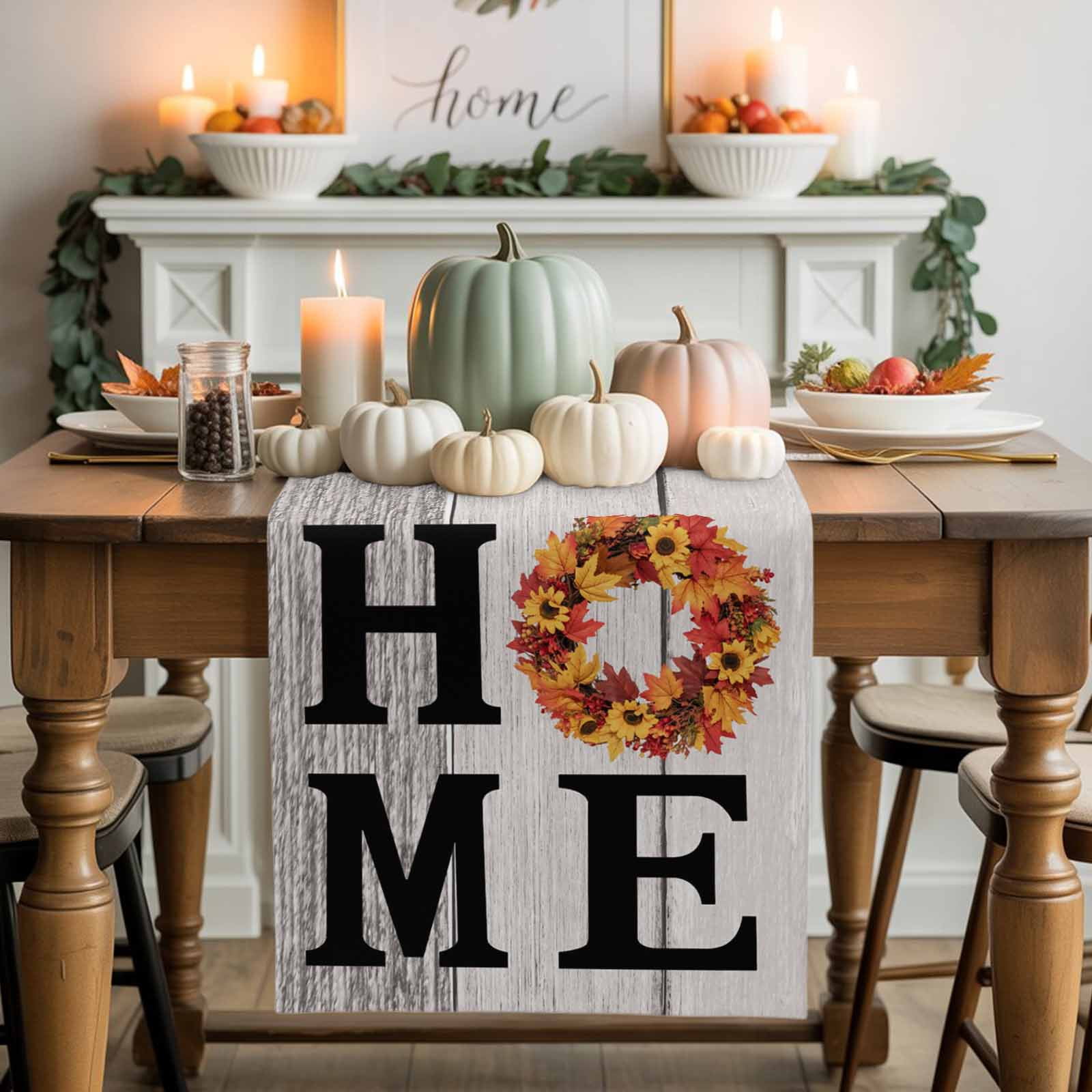 Burlap Table Runner 90 Inches Long,Home Orange Maple Leaf Wreath ...