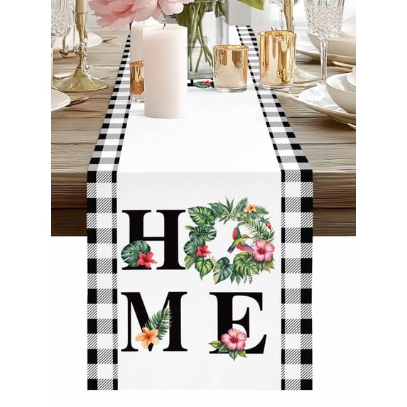 Burlap Table Runner 90 Inches Long, Home Words Summer Flowers Non-Slip ...