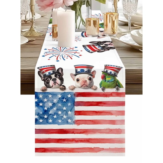 Burlap Table Runner 90 Inches Long, Independence Day USA Flag Non-Slip ...