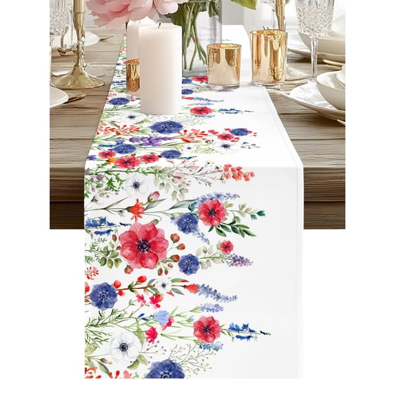 Burlap Table Runner 90 Inches Long, Independence Day Watercolor Poppy ...