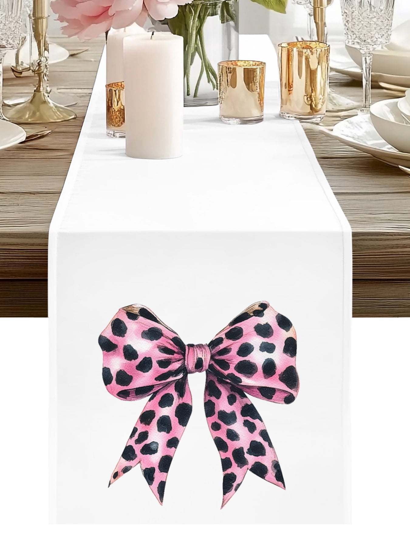 Burlap Table Runner 90 Inches Long, Leopard Print Bow Non-Slip Kitchen ...