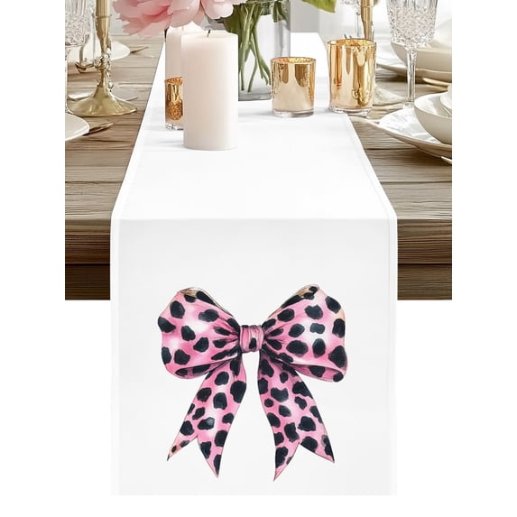 Burlap Table Runner 90 Inches Long, Leopard Print Bow Non-Slip Kitchen ...
