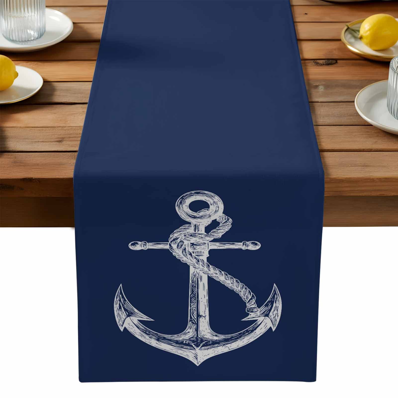 Burlap Table Runner 90 Inches Long,Marine Coastal Anchor on Military ...