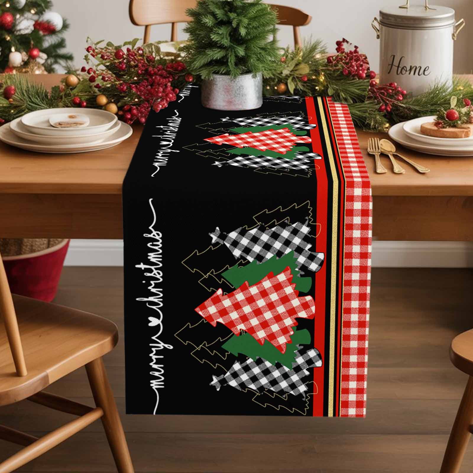 Burlap Table Runner 90 Inches Long,Merry Christmas Checkered Christmas ...
