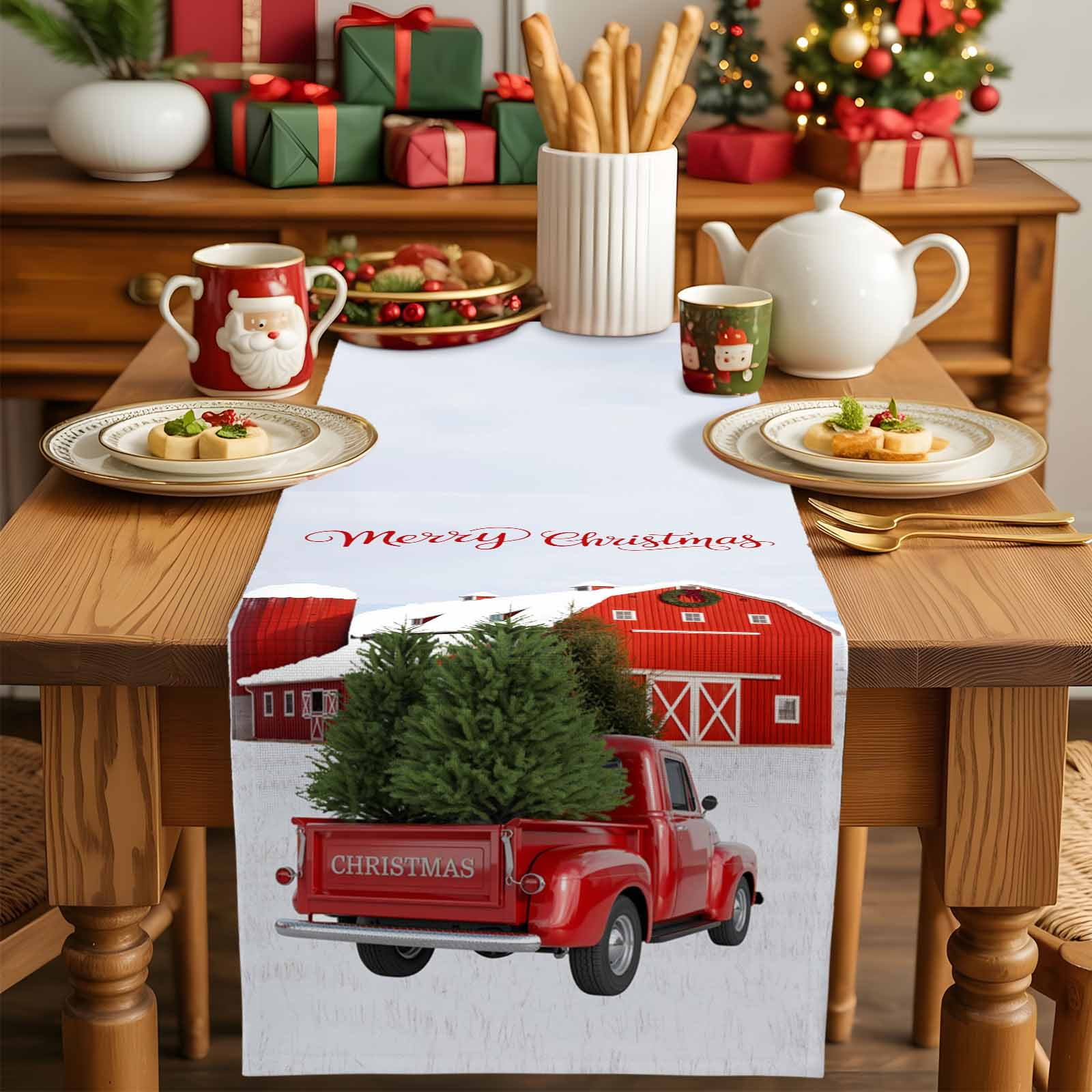 Burlap Table Runner 90 Inches Long,Merry Christmas Tree Non-Slip ...