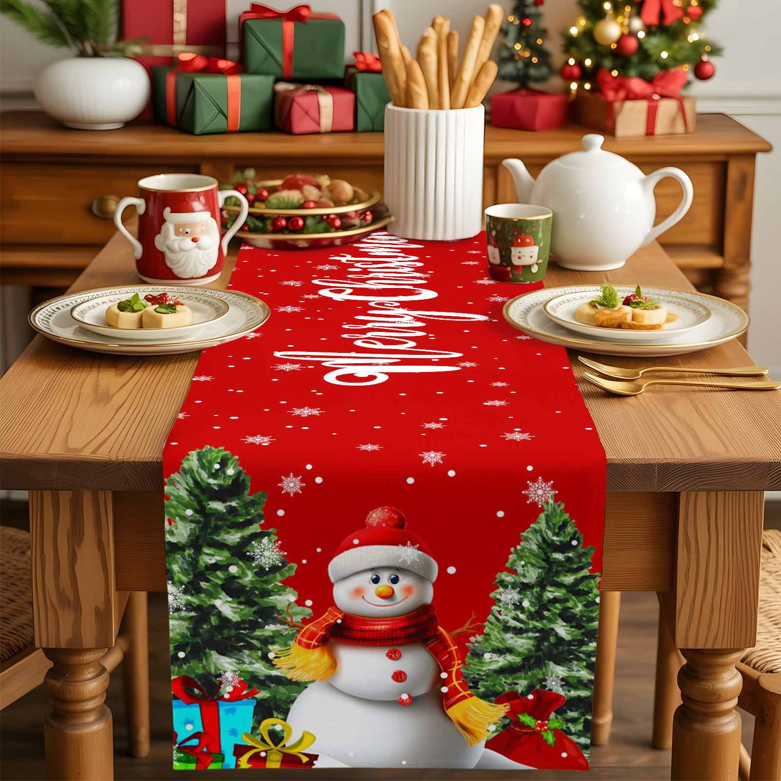 Burlap Table Runner 90 Inches Long,Merry Christmas Words Non-Slip ...