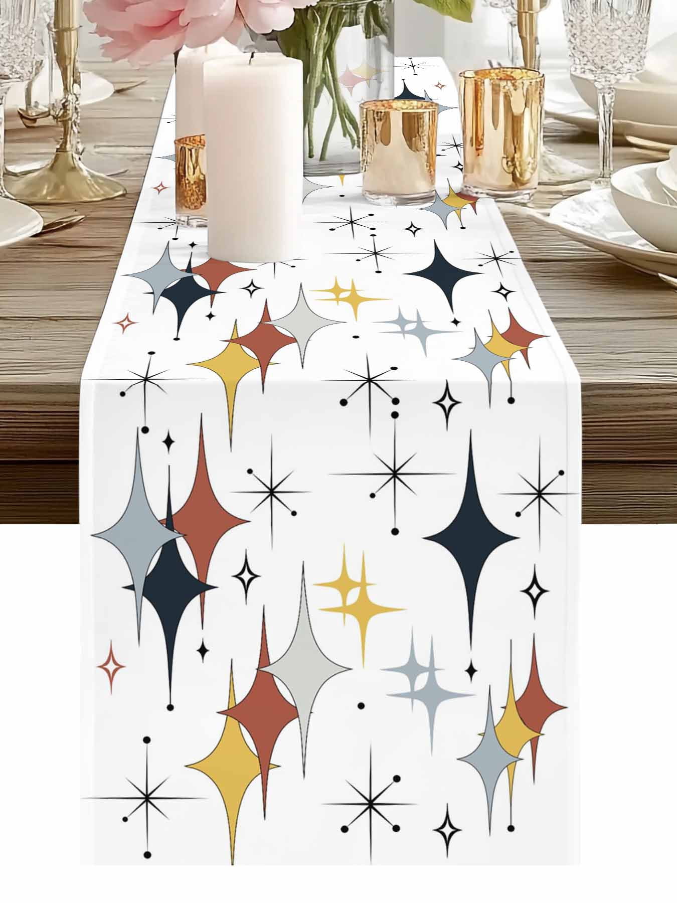 Burlap Table Runner 90 Inches Long, Mid Century Rhombus on White Non ...