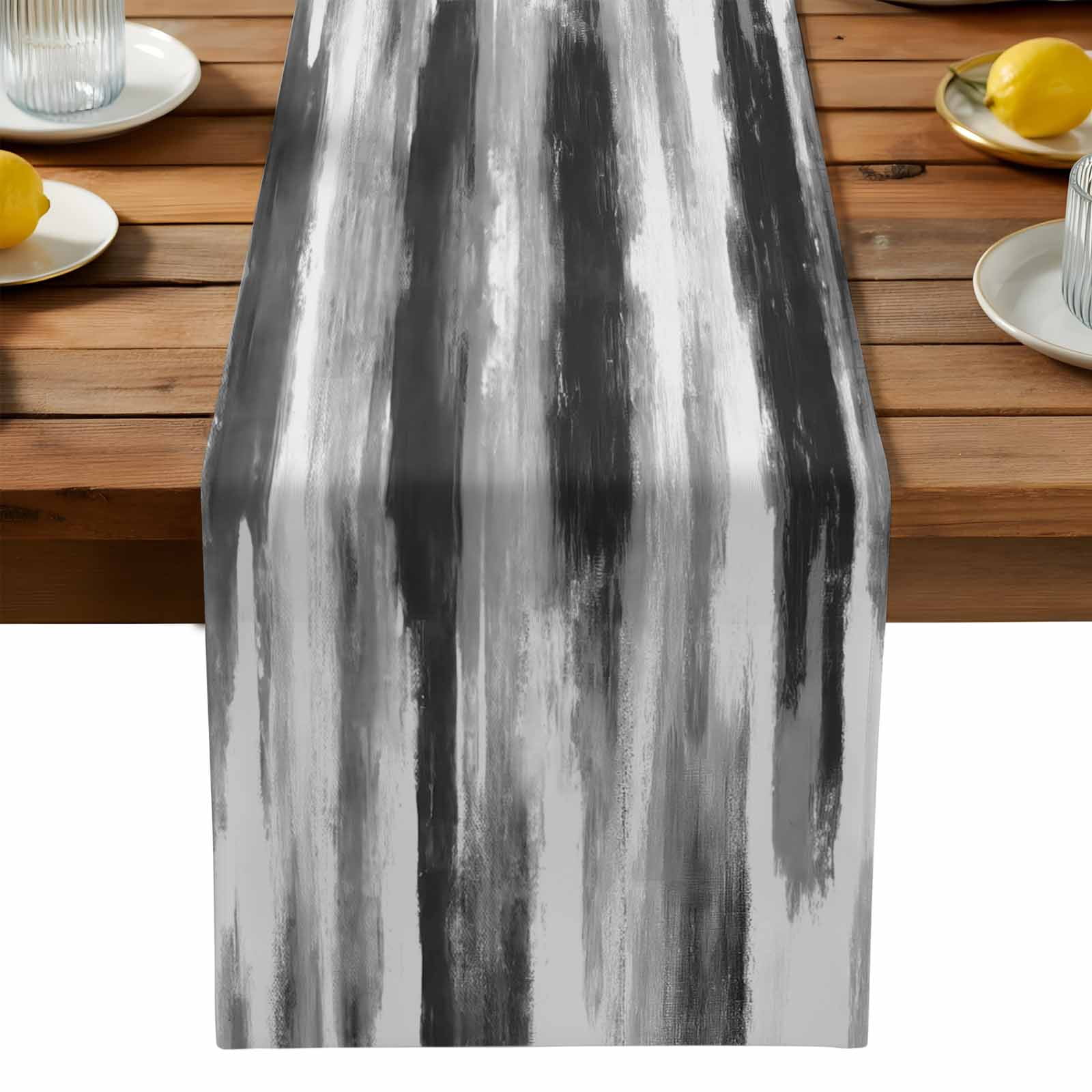 Burlap Table Runner 90 Inches Long, Minimalist Black Gray Texture Non ...