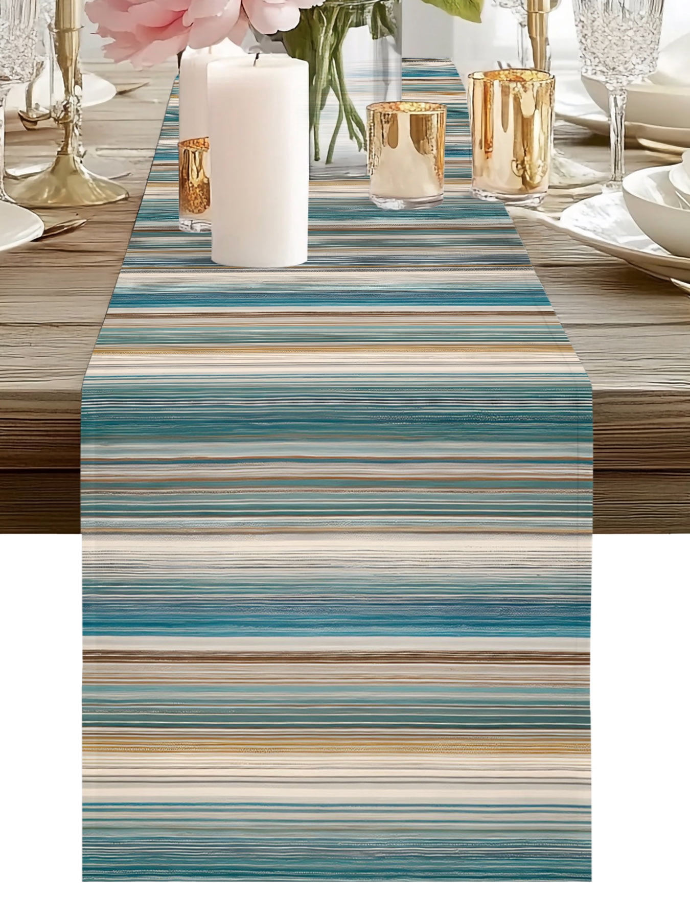 Burlap Table Runner 90 Inches Long, Minimalist Vertical Stripes Non ...