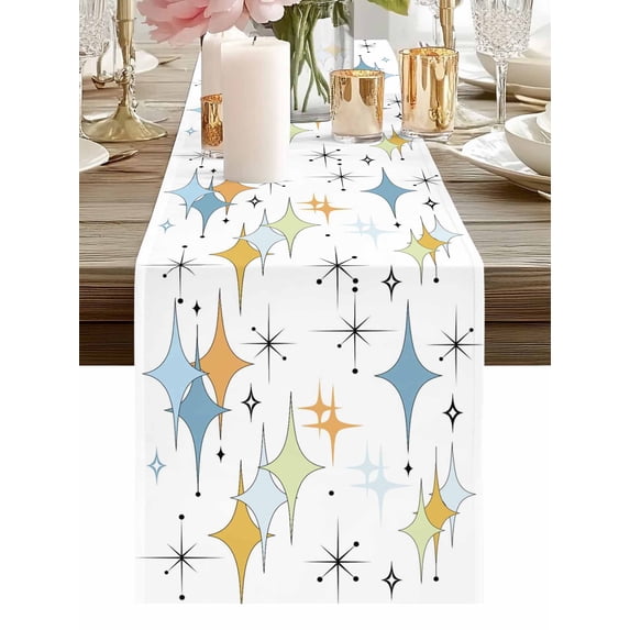 Burlap Table Runner 90 Inches Long, Modern Geometric Rhombus Non-Slip ...