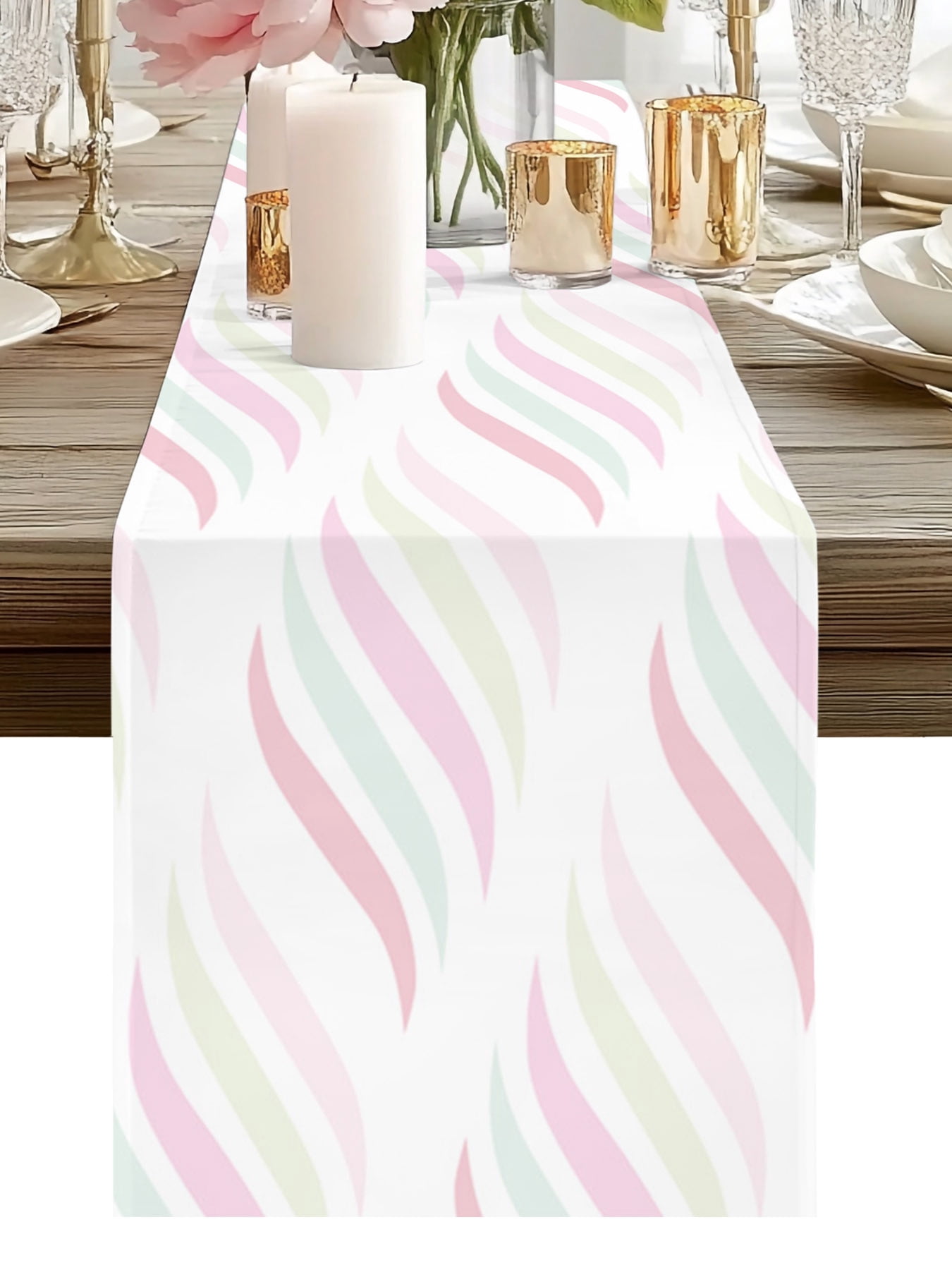 Burlap Table Runner 90 Inches Long, Modern Pink Art Nature Curve Stripe ...