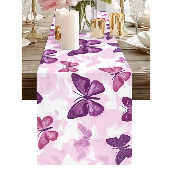 Burlap Table Runner 90 Inches Long, Modern Purple Butterfly Non-Slip ...