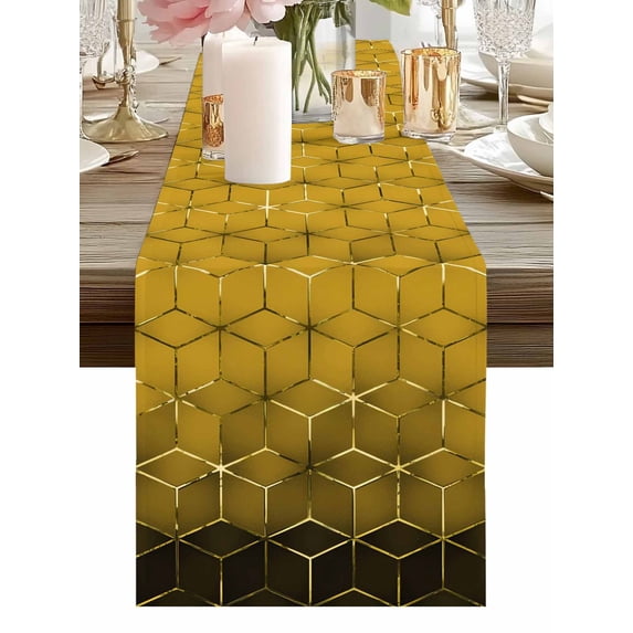 Burlap Table Runner 90 Inches Long, Modern Yellow Gradient Geometric ...