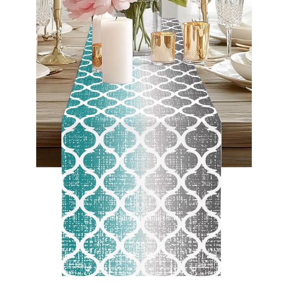 Burlap Table Runner 90 Inches Long, Morocco Modern Ombre Turquoise Grey ...
