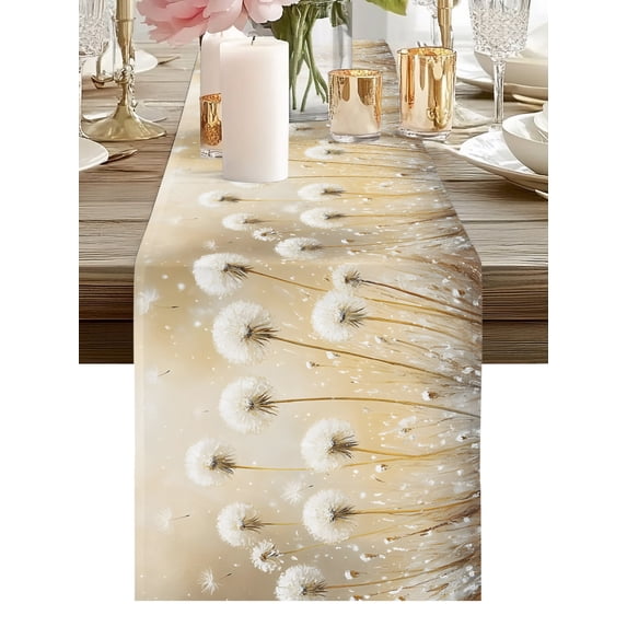 Burlap Table Runner 90 Inches Long, Natural Wild Dandelion Flower Non ...