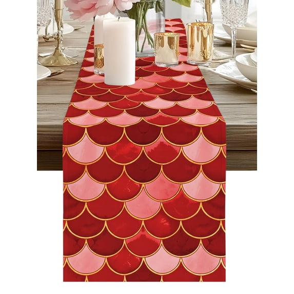 Burlap Table Runner 90 Inches Long, Nautical Ocean Fish Scale Non-Slip ...