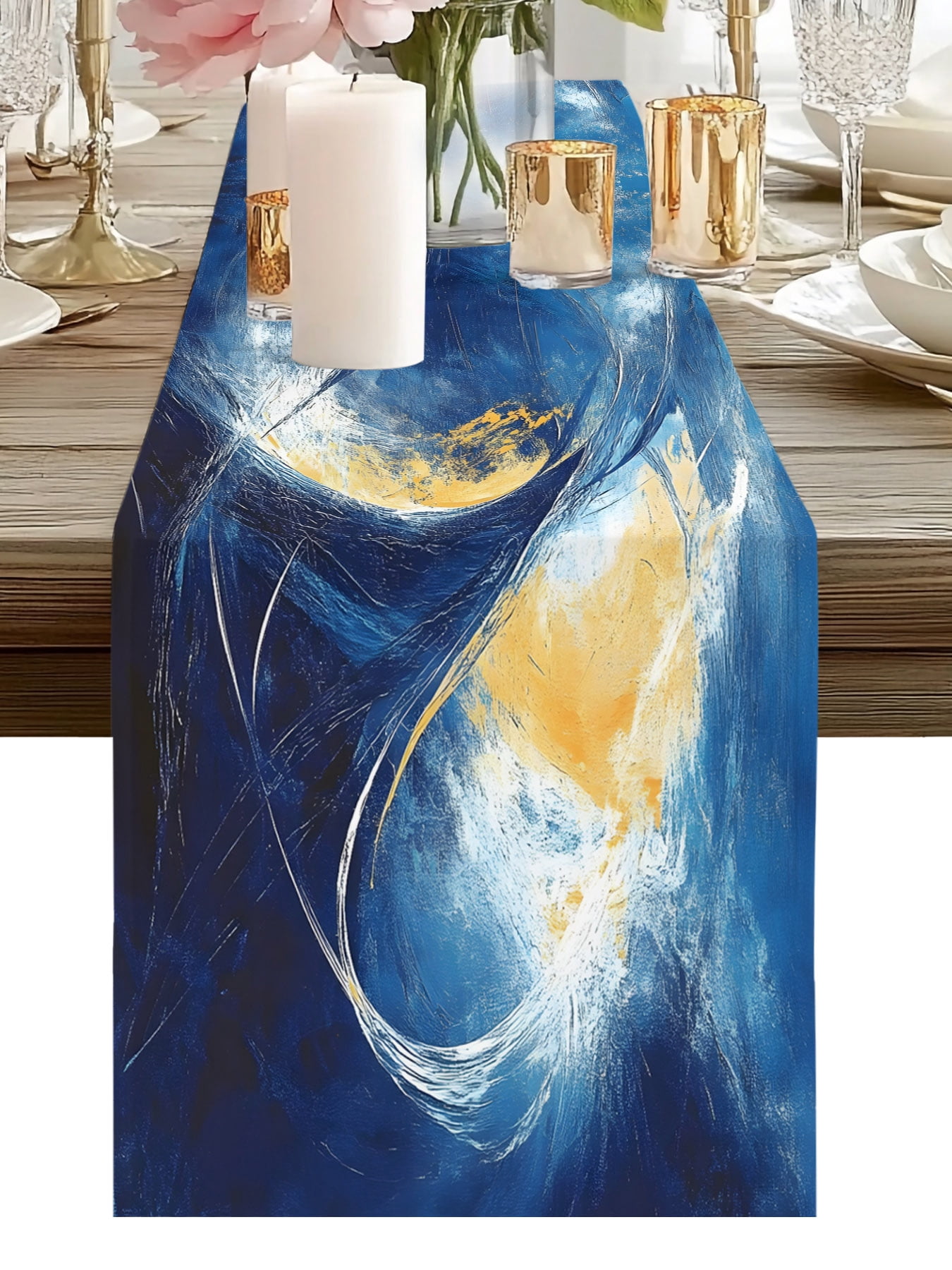 Burlap Table Runner 90 Inches Long, Navy Blue Gradient Abstract Color ...