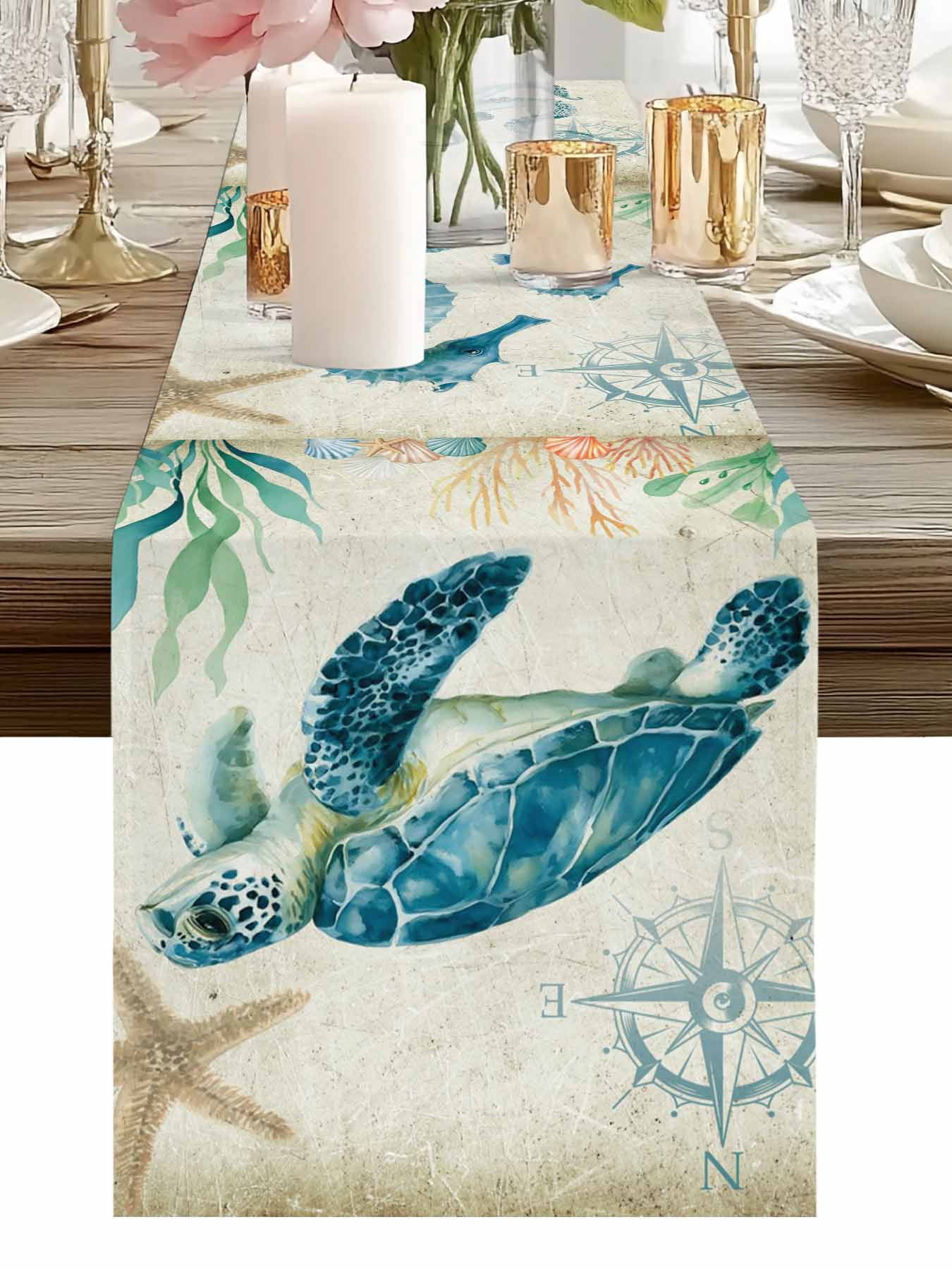 Burlap Table Runner 90 Inches Long, Ocean Beach Theme Non-Slip Kitchen ...