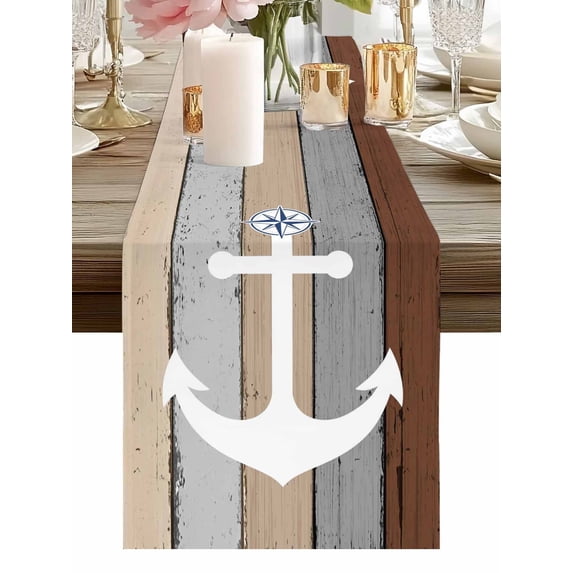 Burlap Table Runner 90 Inches Long, Oceans Ship Anchors Non-Slip ...