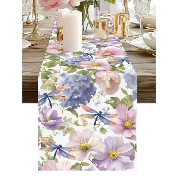 Burlap Table Runner 90 Inches Long, Oil Painting Style Flowers ...