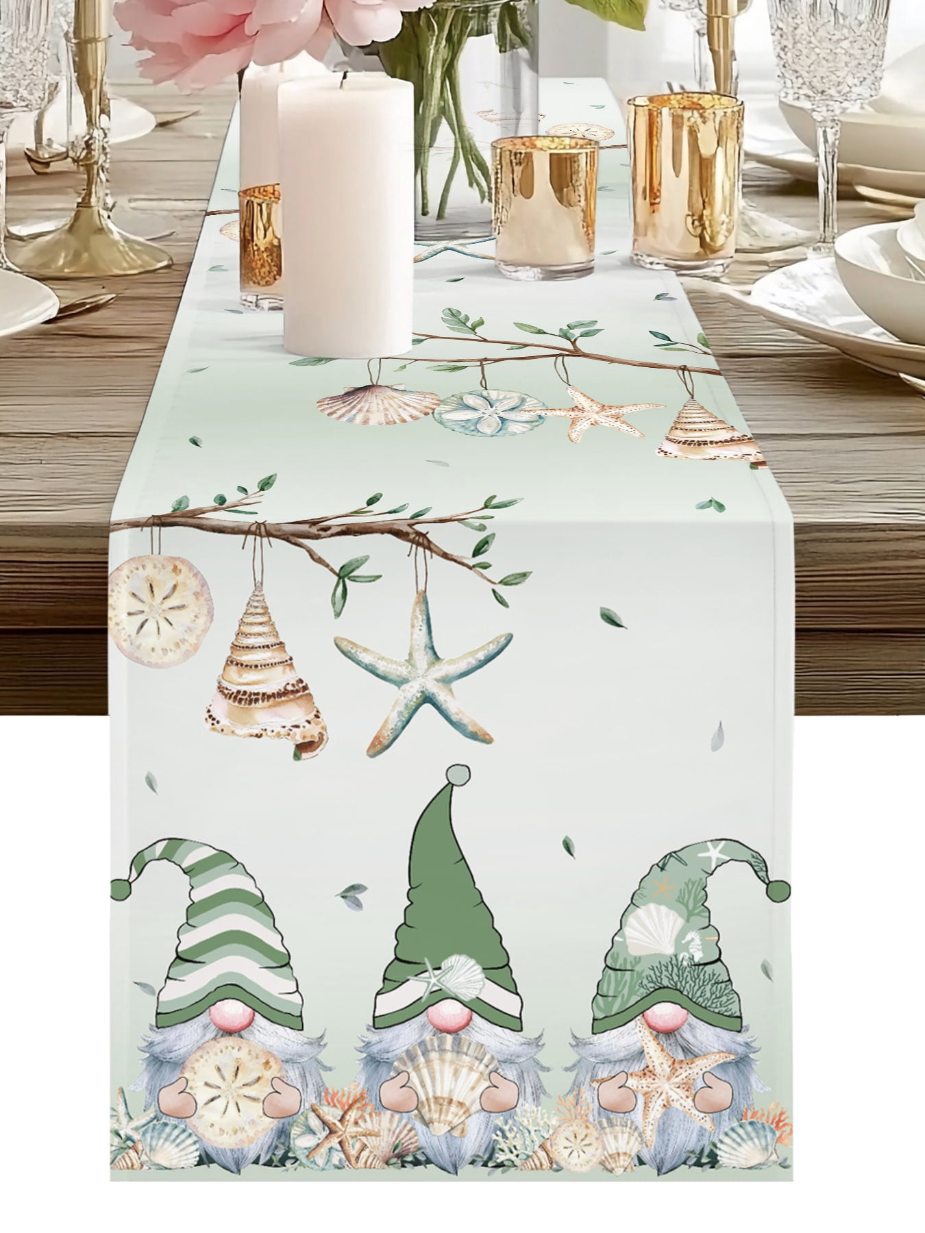 Burlap Table Runner 90 Inches Long, Olive Green Ocean Gnome Non-Slip ...