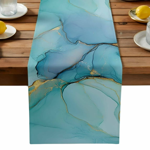 Burlap Table Runner 90 Inches Long,Ombre Aqua Green Blue Marble Non ...