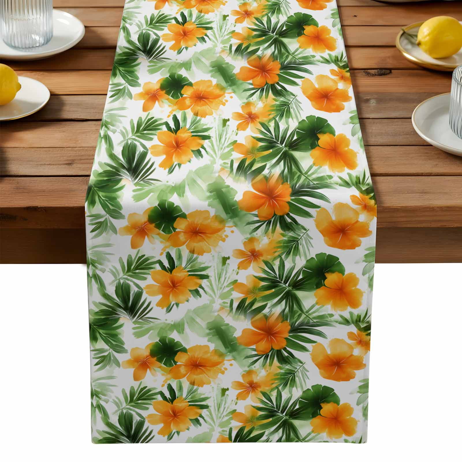 Burlap Table Runner 90 Inches Long,Ombre Watercolor Tropical Leaves Non ...