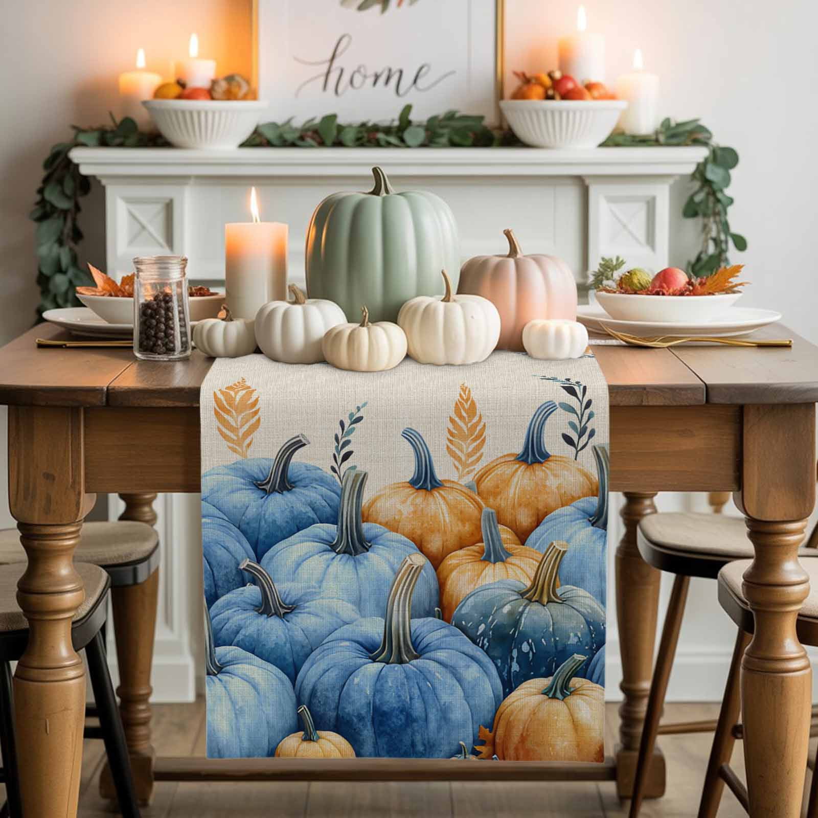 Burlap Table Runner 90 Inches Long,Orange Pumpkin Autumn Thanksgiving ...