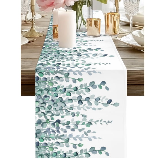 Burlap Table Runner 90 Inches Long, Pastoral Eucalyptus Summer Leaves ...