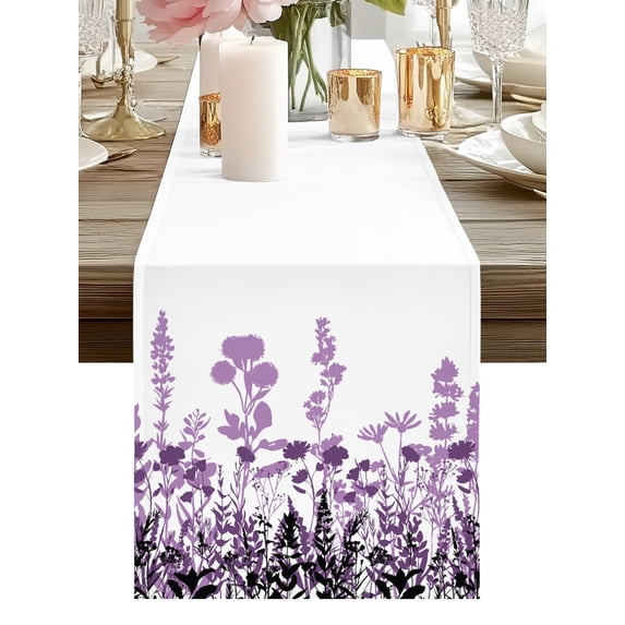 Burlap Table Runner 90 Inches Long, Purple Gradient Flower Leaves on ...
