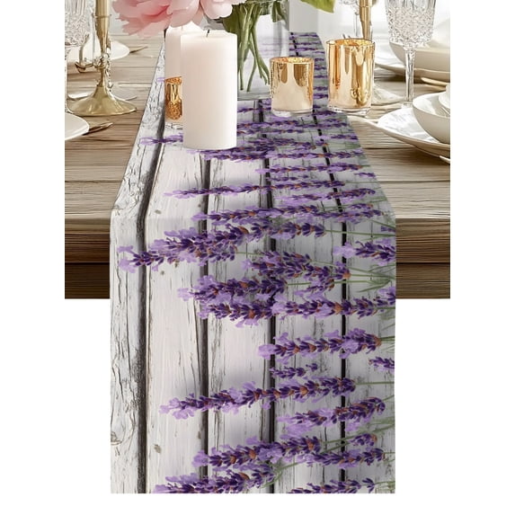 Burlap Table Runner 90 Inches Long, Purple Lavender Flower Non-Slip ...