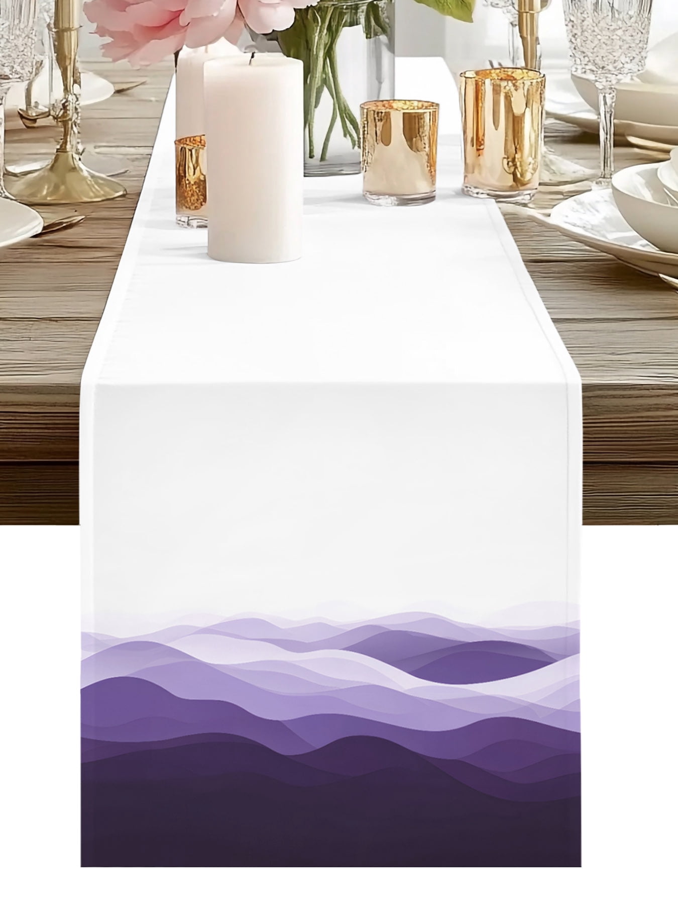 Burlap Table Runner 90 Inches Long, Purple Ombre Minimalist Wave Stripe ...