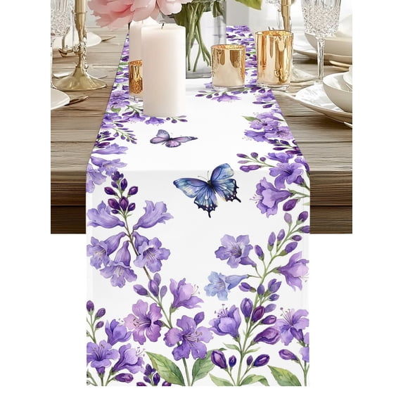 Burlap Table Runner 90 Inches Long, Purple Wildflower Farm Butterfly ...