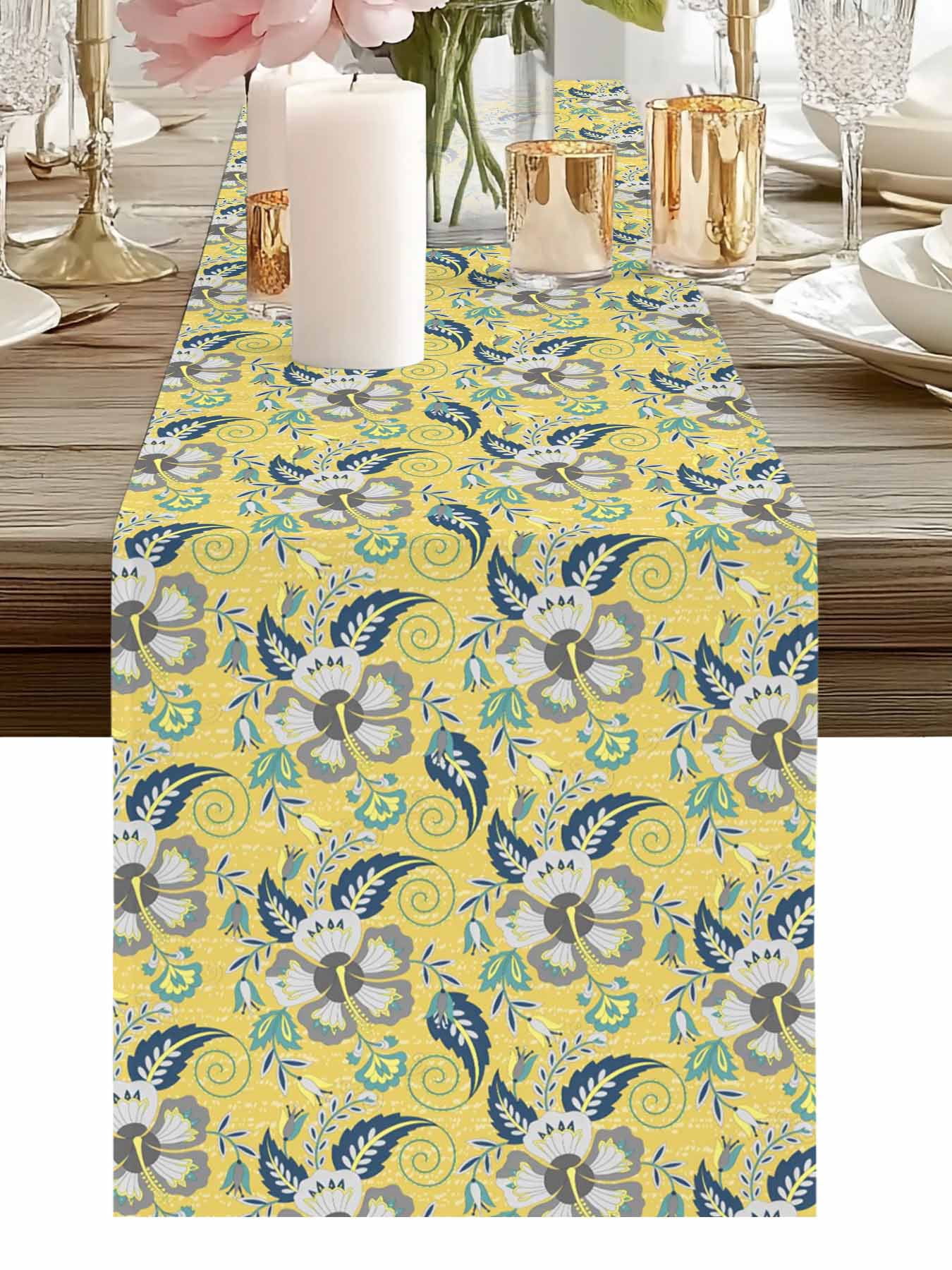 Burlap Table Runner 90 Inches Long, Retro Abstract Cashew Flower on ...