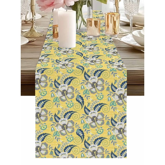 Burlap Table Runner 90 Inches Long, Retro Abstract Cashew Flower on ...