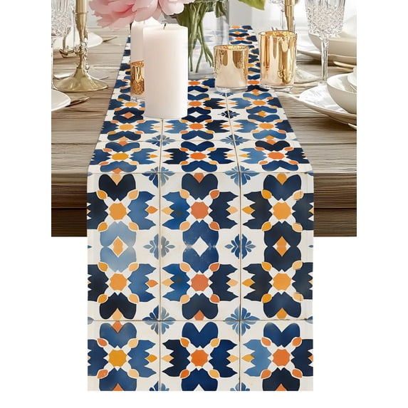 Burlap Table Runner 90 Inches Long, Retro Abstract Floral Texture Non ...