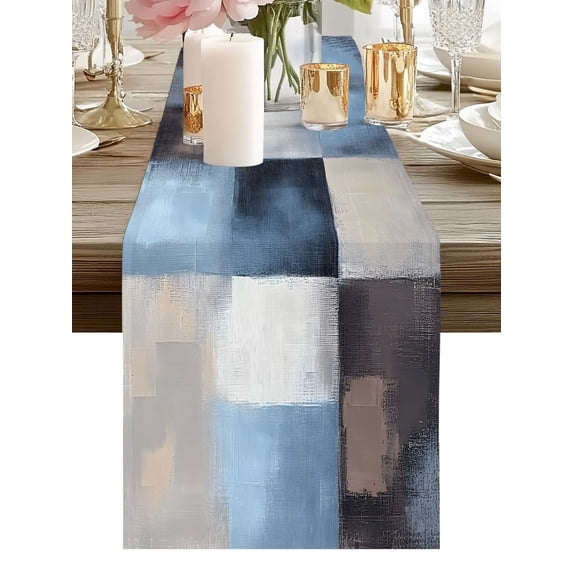 Burlap Table Runner 90 Inches Long, Retro Abstract Watercolor Plaid Non ...