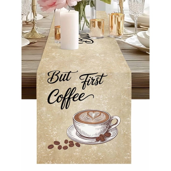 Burlap Table Runner 90 Inches Long, Retro Coffee Theme Non-Slip Kitchen ...