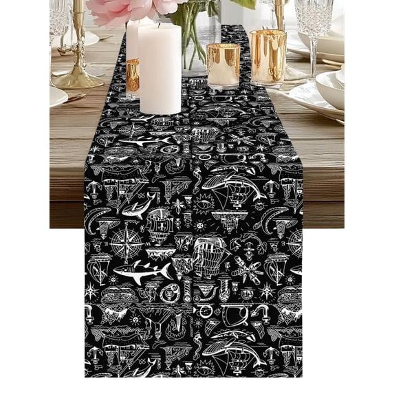 Burlap Table Runner 90 Inches Long, Retro Nautical Boat Fish Non-Slip ...