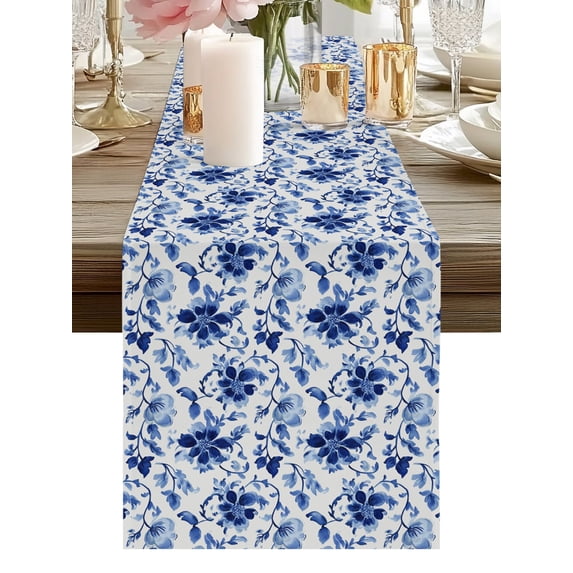 Burlap Table Runner 90 Inches Long, Retro Pastoral Flowers Non-Slip ...