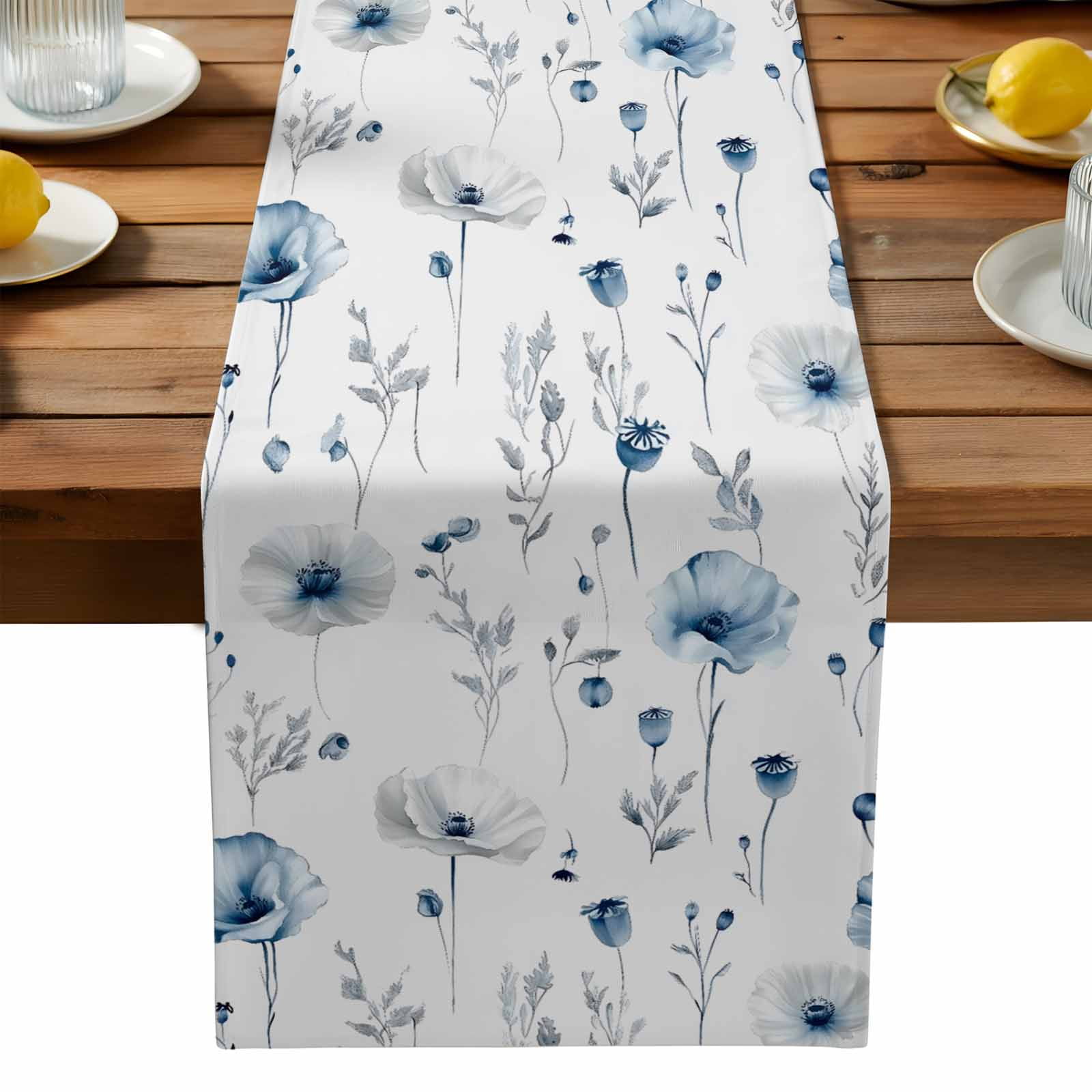 Burlap Table Runner 90 Inches Long,Retro Pastoral Flowers Plants Non ...