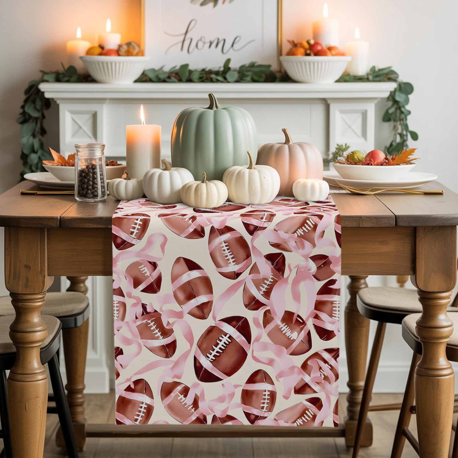 Burlap Table Runner 90 Inches Long,Rugby Football Pink Bow Non-Slip ...