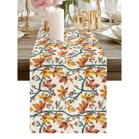 Burlap Table Runner 90 Inches Long, Rural Gradient Maple Leaves Non ...