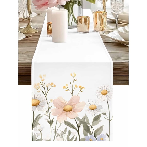 Burlap Table Runner 90 Inches Long, Rural Pastoral Retro Wildflowers ...