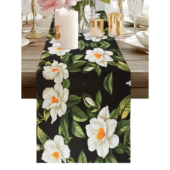 Burlap Table Runner 90 Inches Long, Rural White Gardenia Flower Non ...