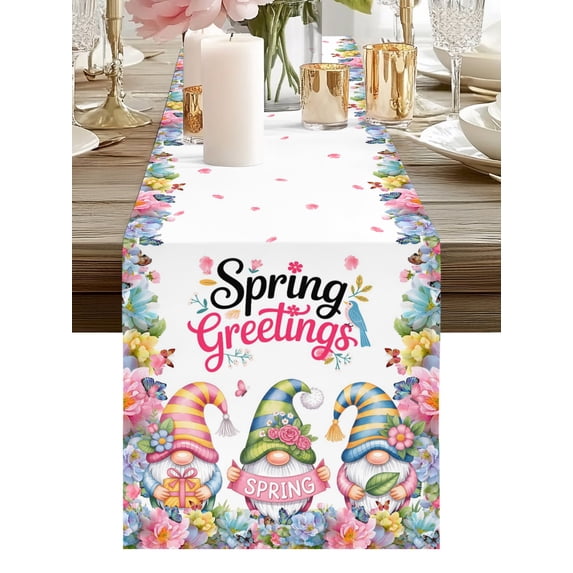 Burlap Table Runner 90 Inches Long, Rustic Gnome Floral Butterfly Non ...